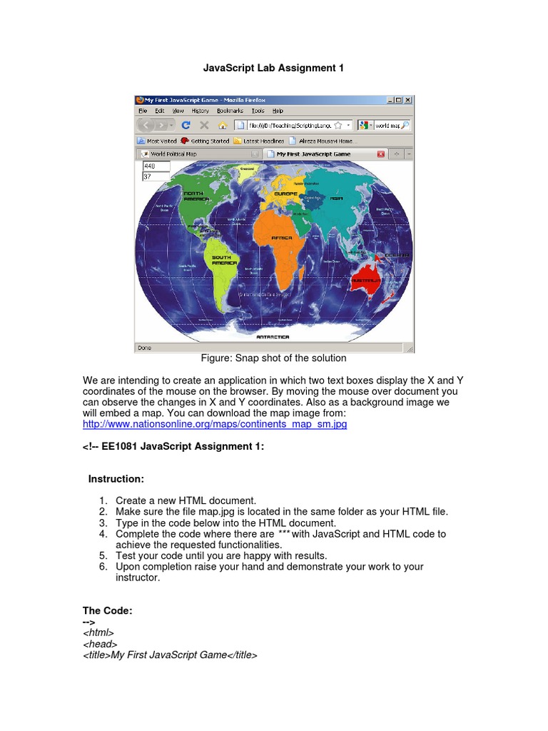 Javascript Lab Assignment 1: My First Javascript Game | PDF | Java Script | Html