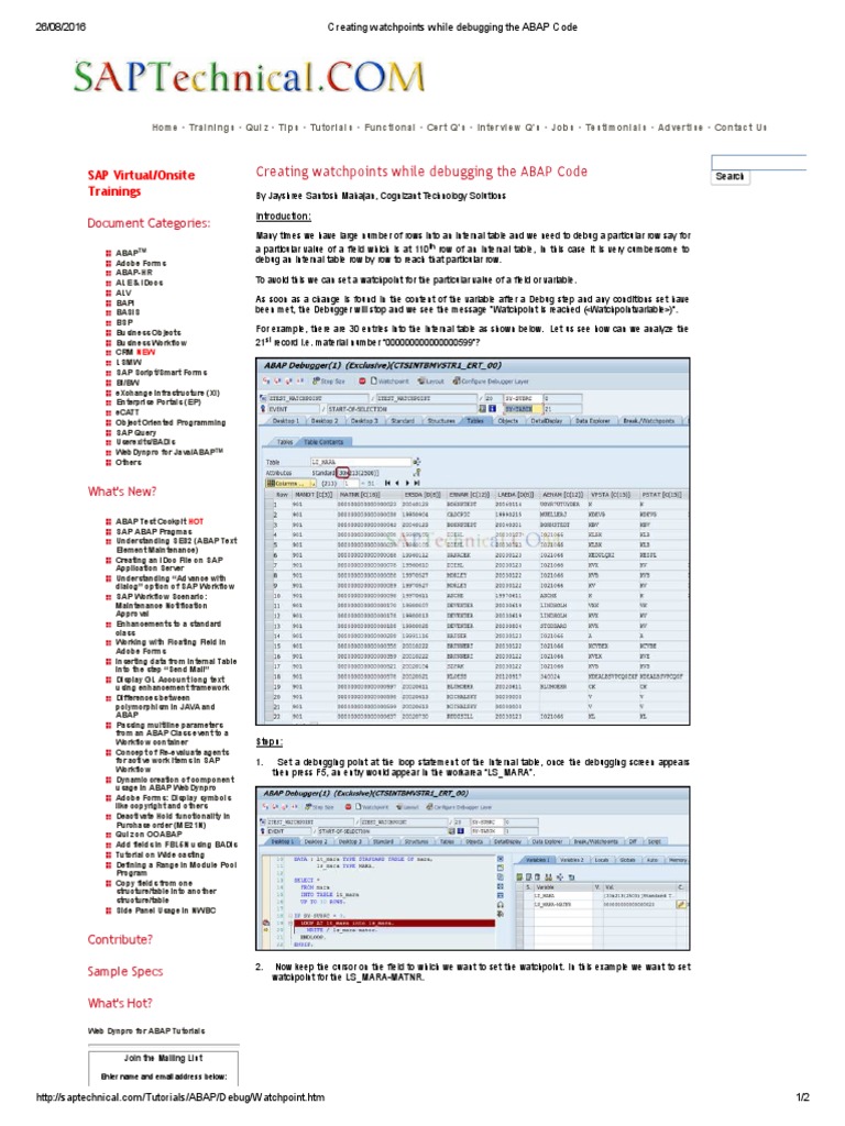 Creating Watchpoints While Debugging The ABAP Code | PDF | Computing | Software