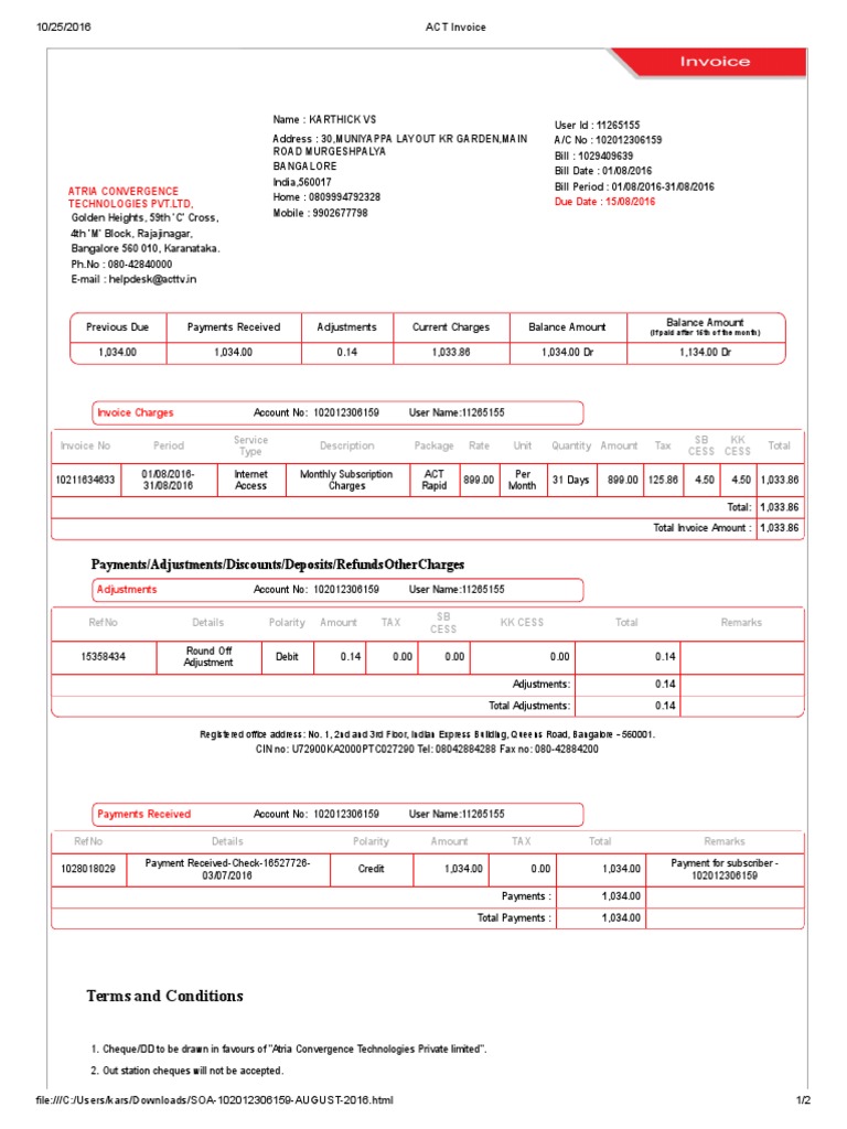 August Bill | PDF | Invoice | Payments