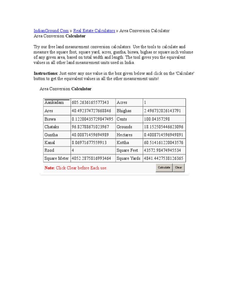 Land Area Calculation | PDF