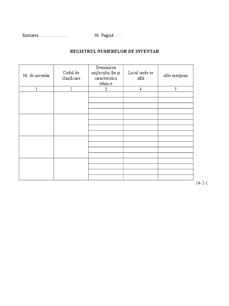 Registrul Numerelor de Inventar | PDF