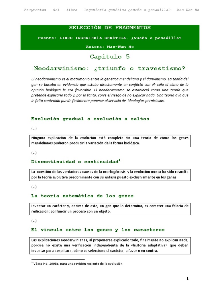 INGENIERÍA GENÉTICA ¿Sueño o Pesadilla (Fragmento) - Mae-Wan Ho PDF ...