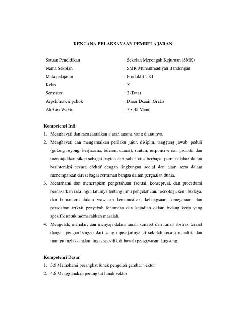 RPP Dasar Desain Grafis Kelas X | PDF