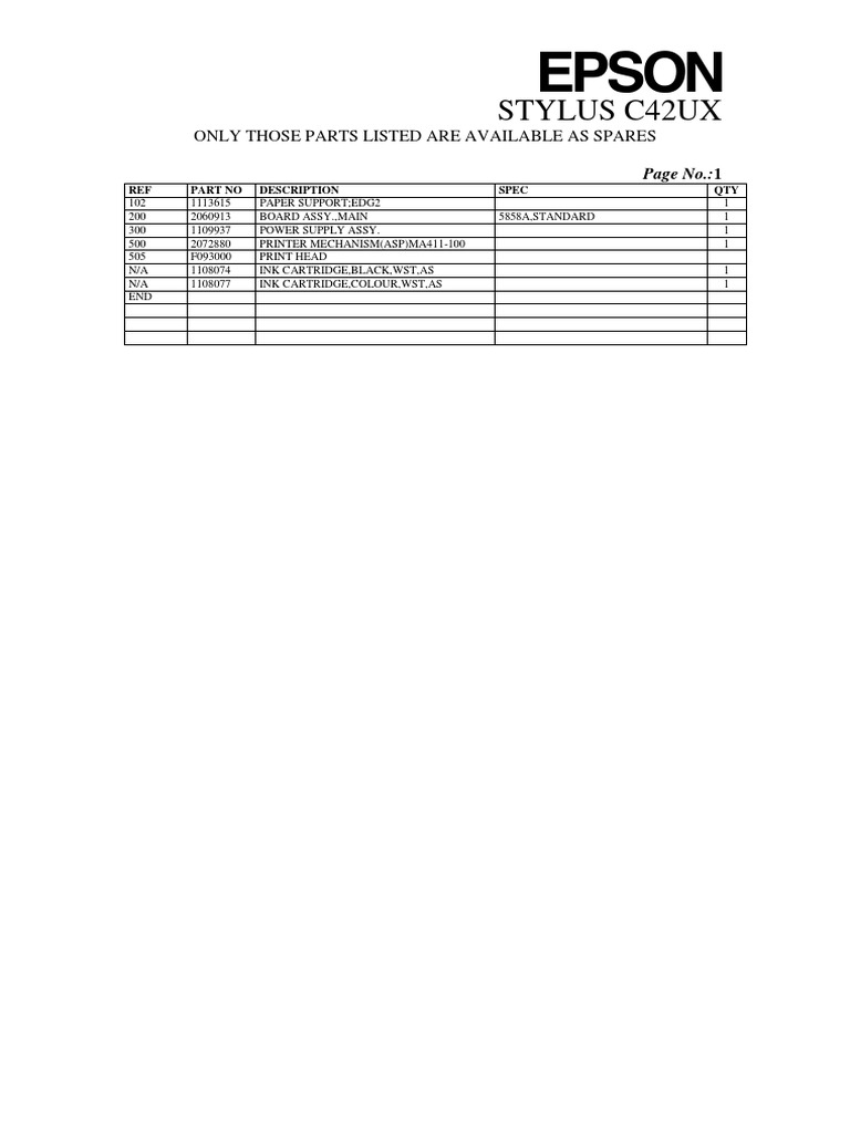 Stylus C42UX Parts List and Diagram | PDF