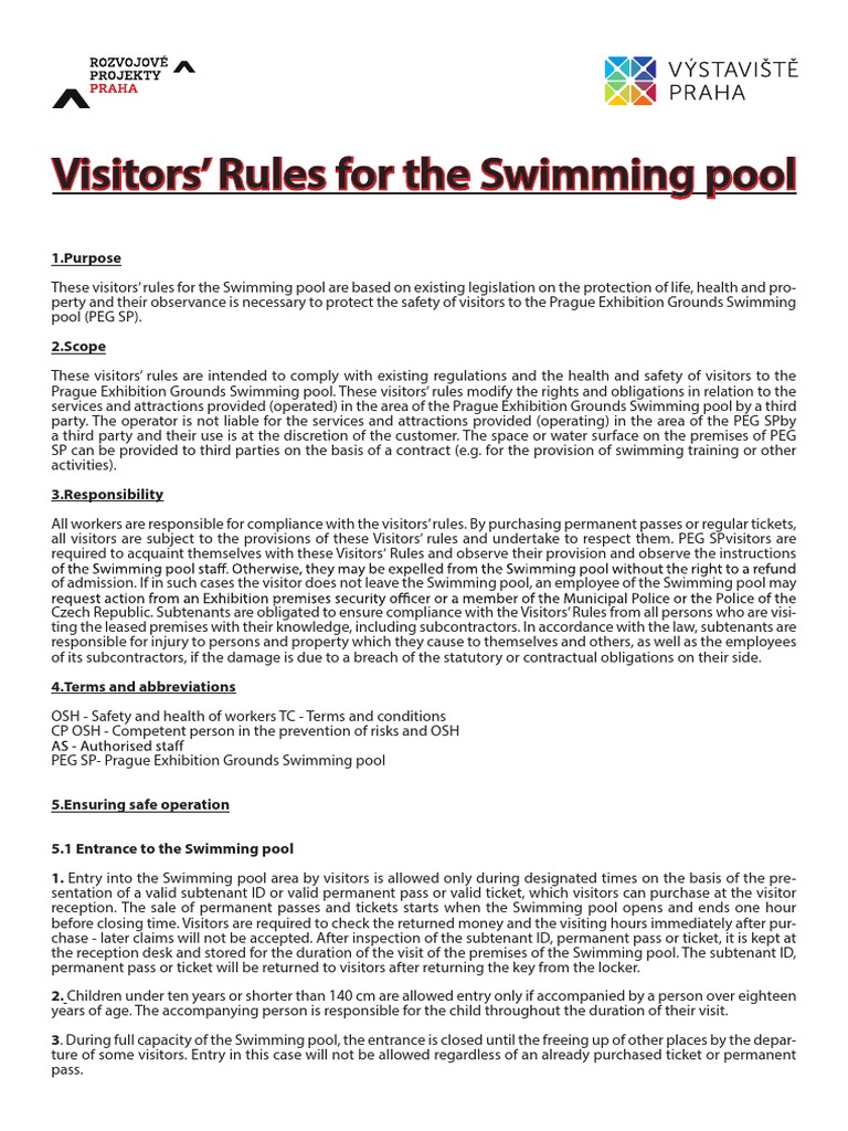 Visitors' Rules For The Swimming Pool | PDF | Swimming Pool | Swimsuit