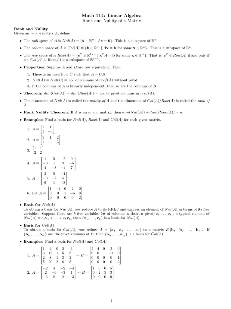 Rank and Nullity in Linear Algebra | PDF | Operator Theory | Functional ...