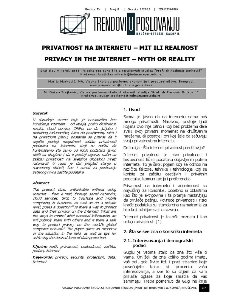 Privatnost Na Internetu - Mit Ili Realnost | PDF