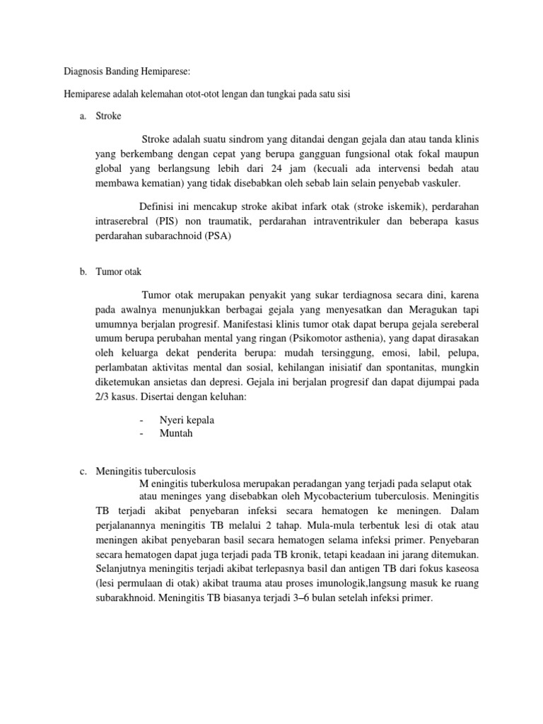 Diagnosis Banding Hemiparese | PDF | Pengembangan Diri | Kesehatan Holistik