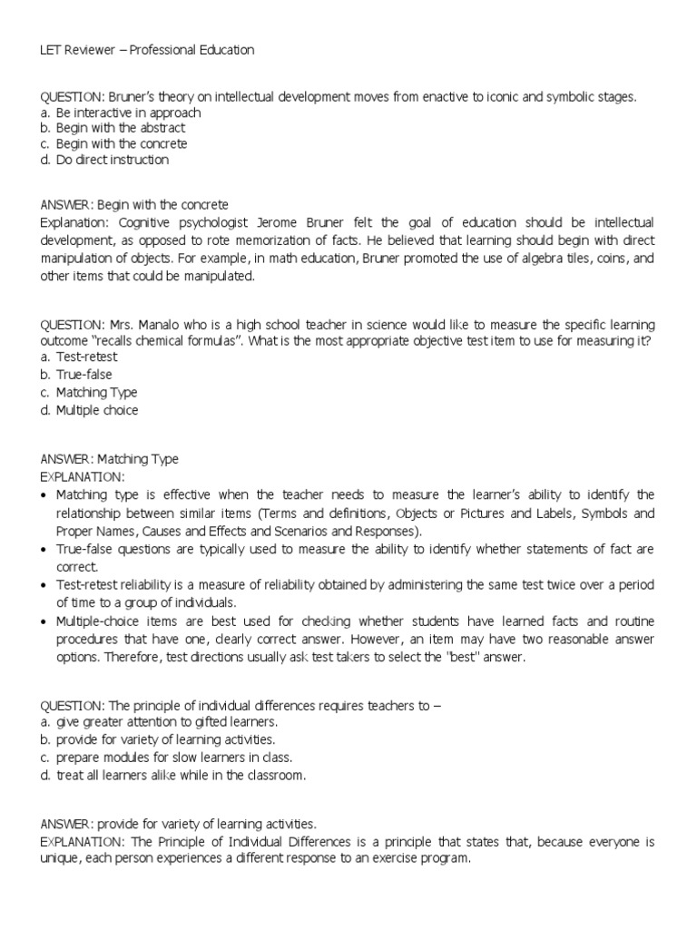 LET Reviewer - Professional Education | PDF | Curriculum | Thought