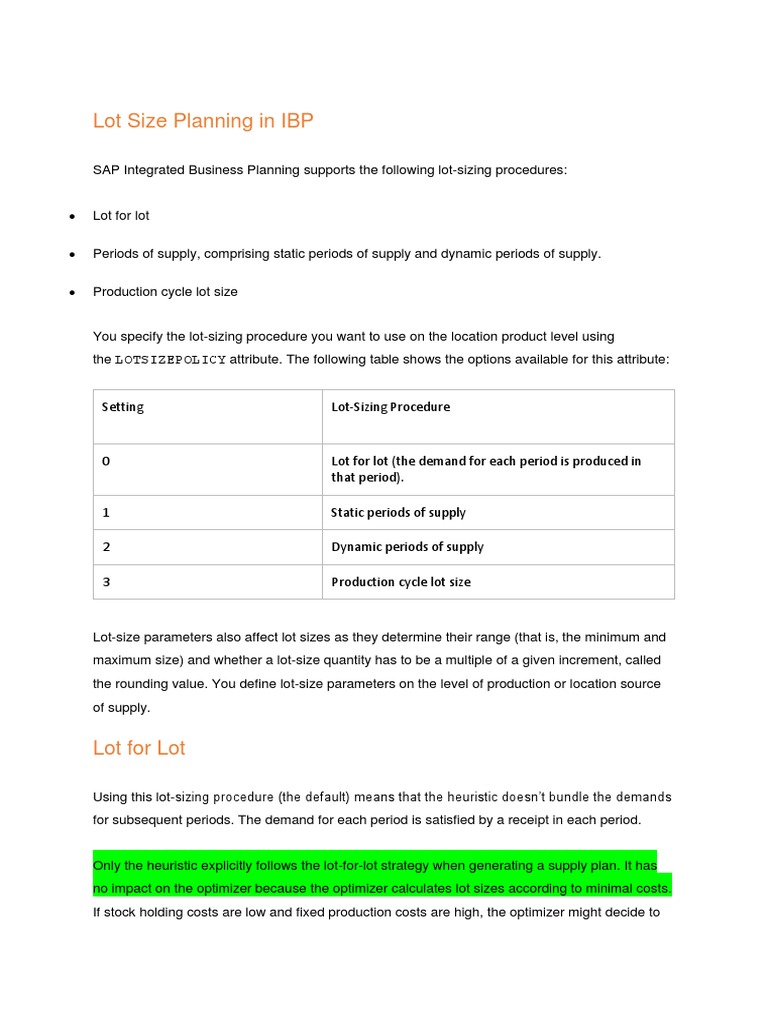 Lot Size Planning in IBP | PDF | Subroutine | Demand