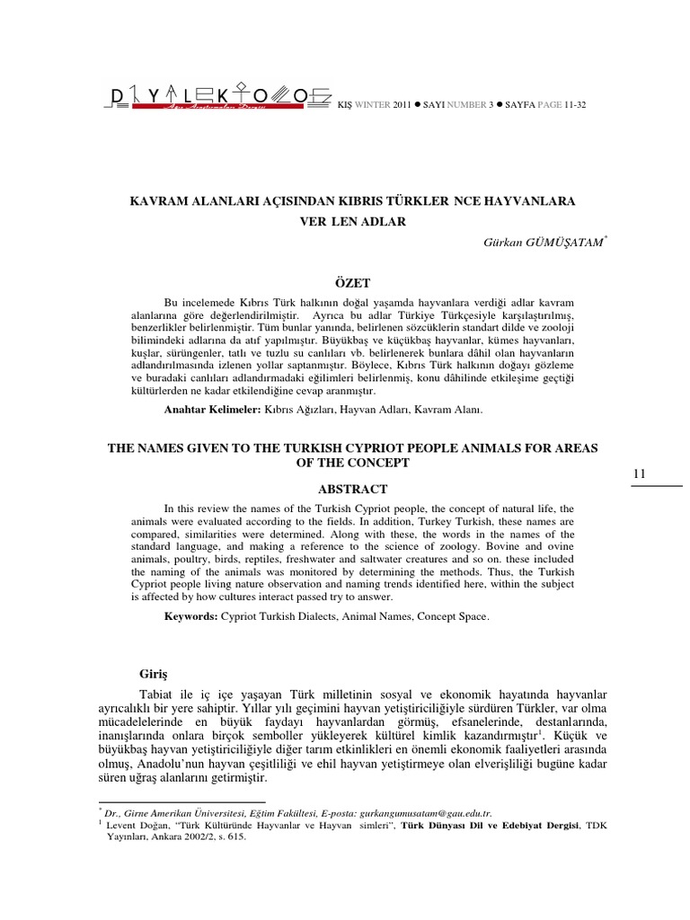 Kıbrıs Hayvanlara Verilen Adlar | PDF