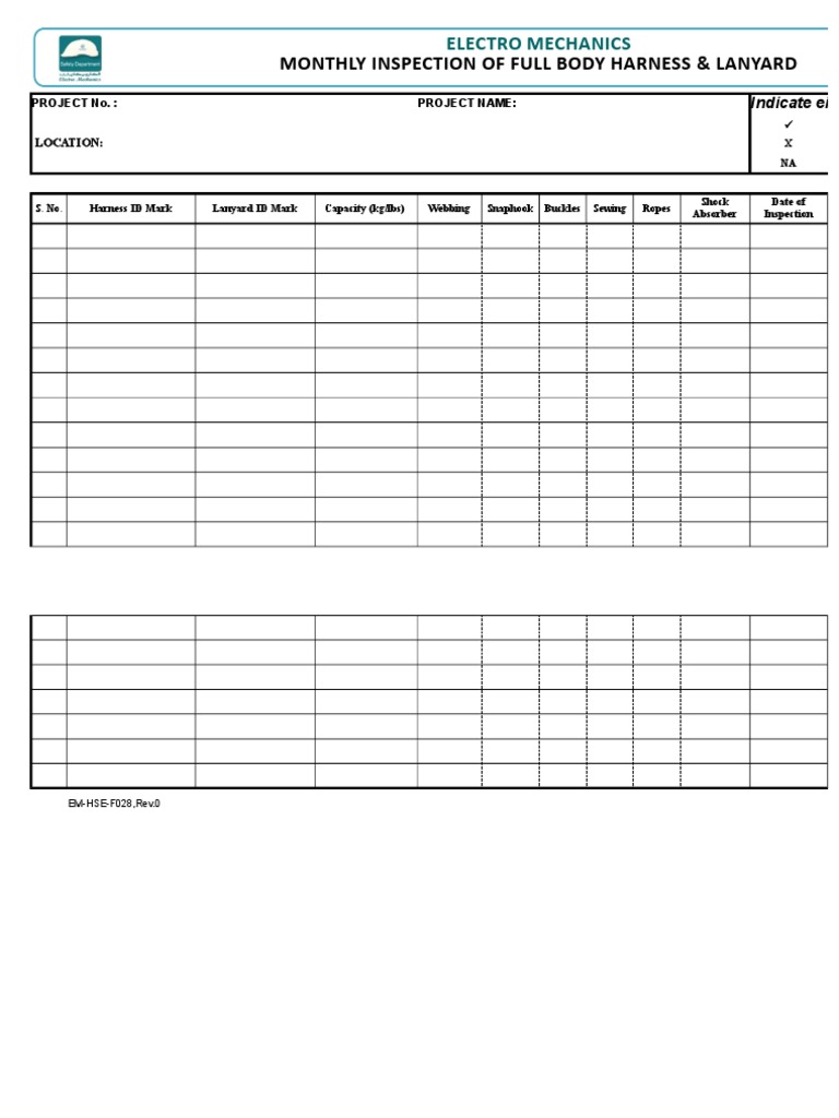 Em-Hse-F028 Rev.0 Monthly Inspection of Full Body Harness and Lanyard ...