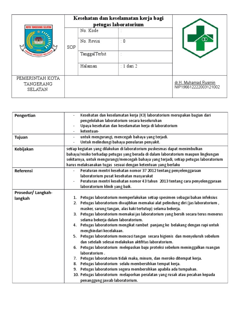 Sop Keselamatan Kerja Lab | PDF
