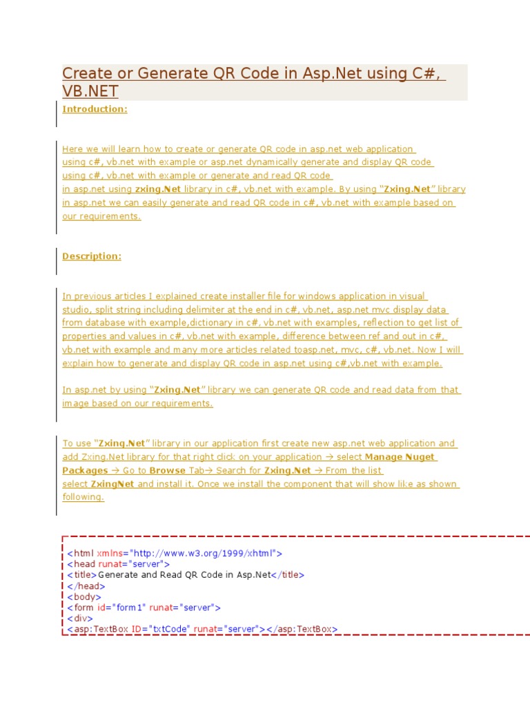 Create or Generate QR Code in ASP | Download Free PDF | Visual Basic ...