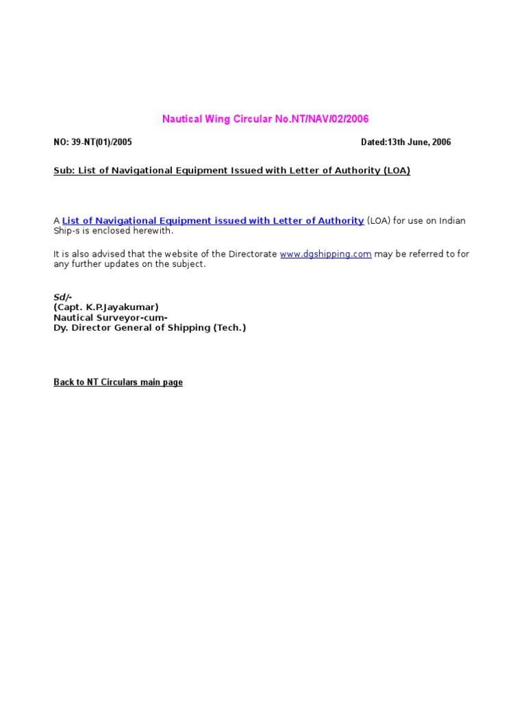 Nautical Wing Circular No - NT/NAV/02/2006: List of Navigational ...
