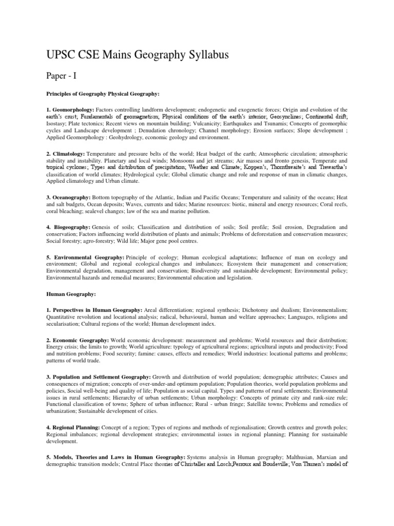 UPSC Mains Geography Syllabus Overview | PDF | Agriculture | Ecology