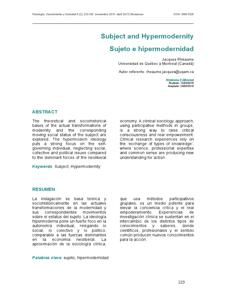 Subject and Hypermodernity Sujeto e Hipermodernidad: Groups, I | PDF ...