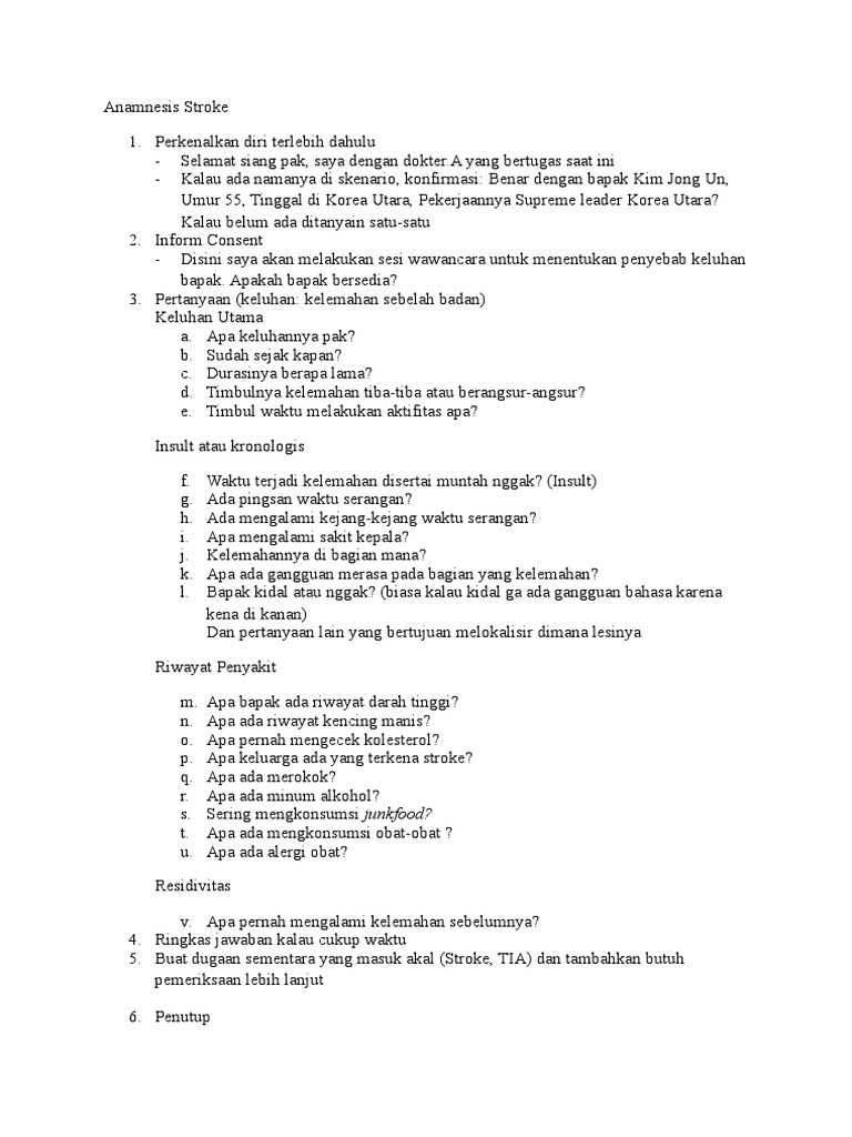 Anamnesis Stroke | PDF | Pengembangan Diri