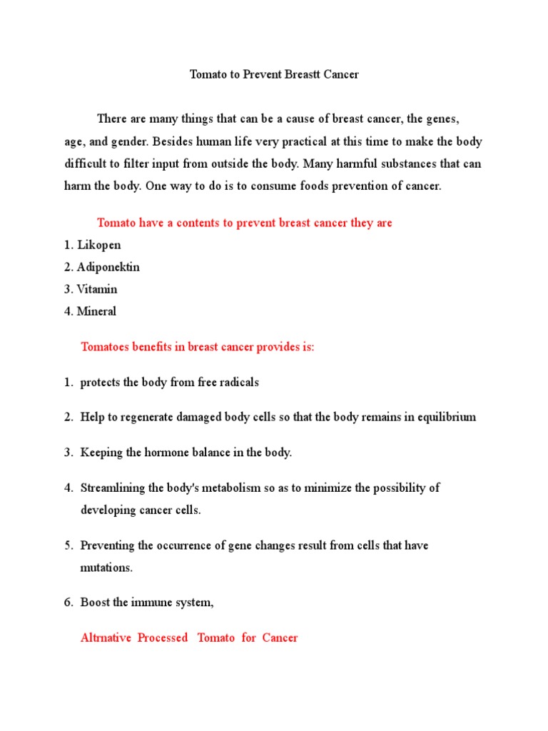 Tomato To Prevent Breastt Cancer (UAS) | PDF | Breast Cancer | Cancer