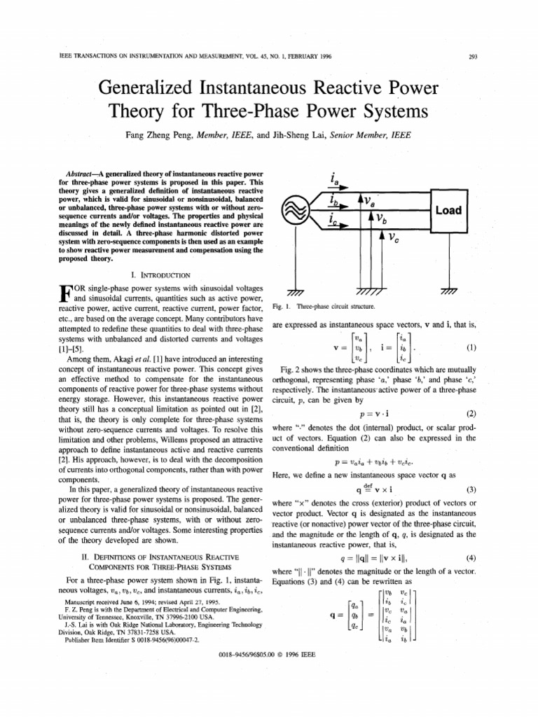 Generalized Instantaneous Reactive Power Theory PDF | PDF | Ac Power ...
