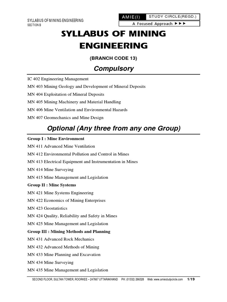 Amie Syllabus Sec B Mining PDF | PDF | Mining | Reliability Engineering
