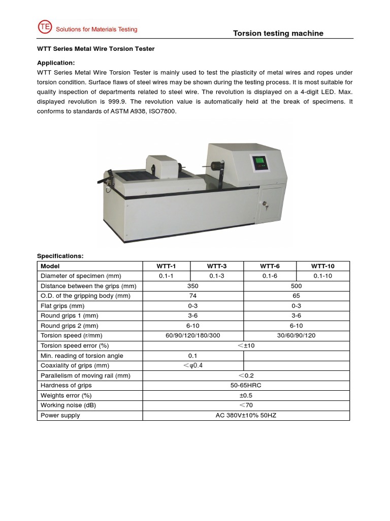 Torsion Testing Machines Overview | PDF | Wire | Text File