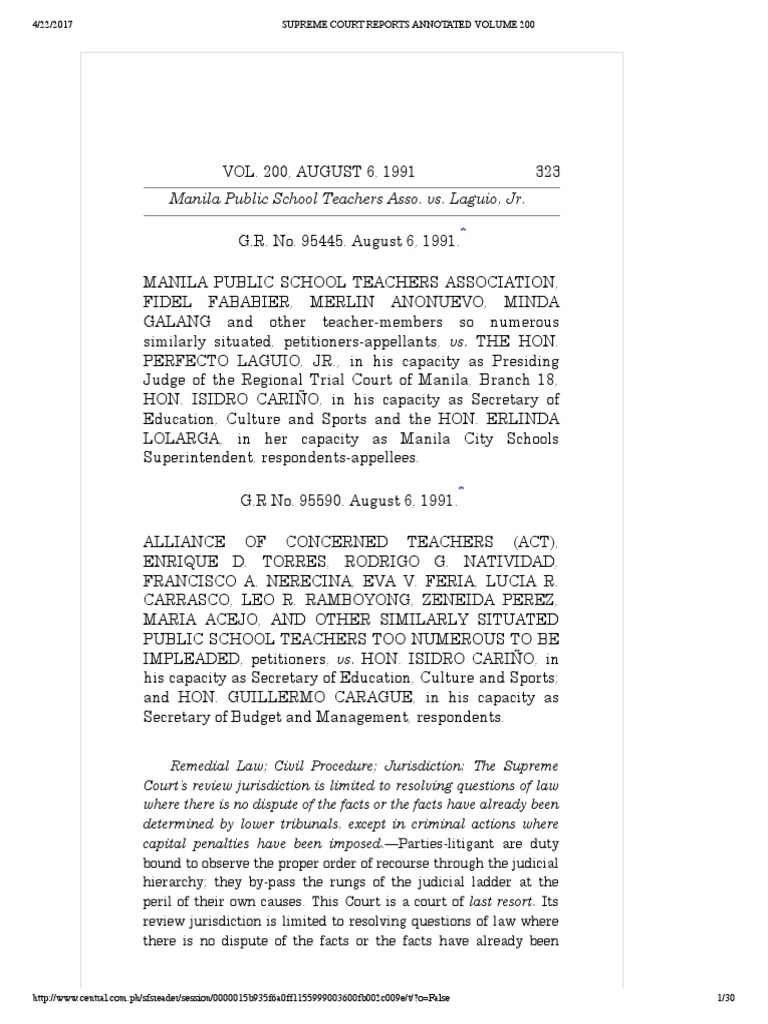 ESCRA Manila Public School Teachers v. Laguio, Jr. | PDF | Injunction ...