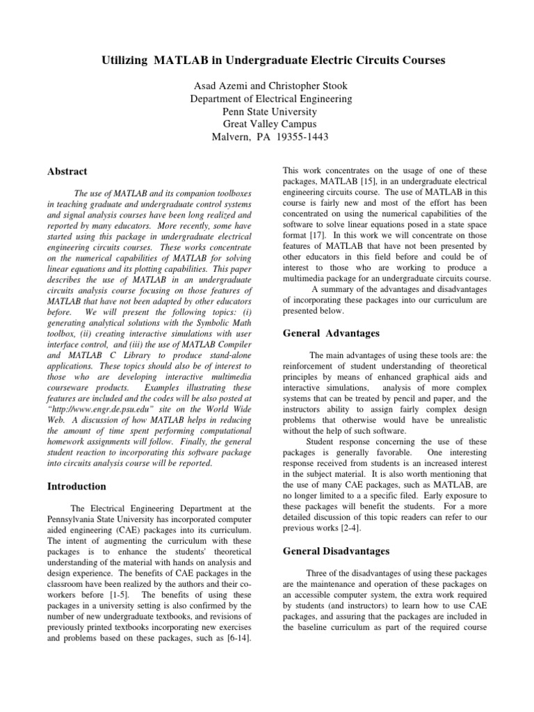 Matlab in Electric Circuits PDF | PDF | Computers
