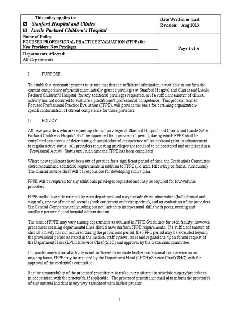 FPPE For New Providers New Privileges 8 13 | PDF | Credential | Physician