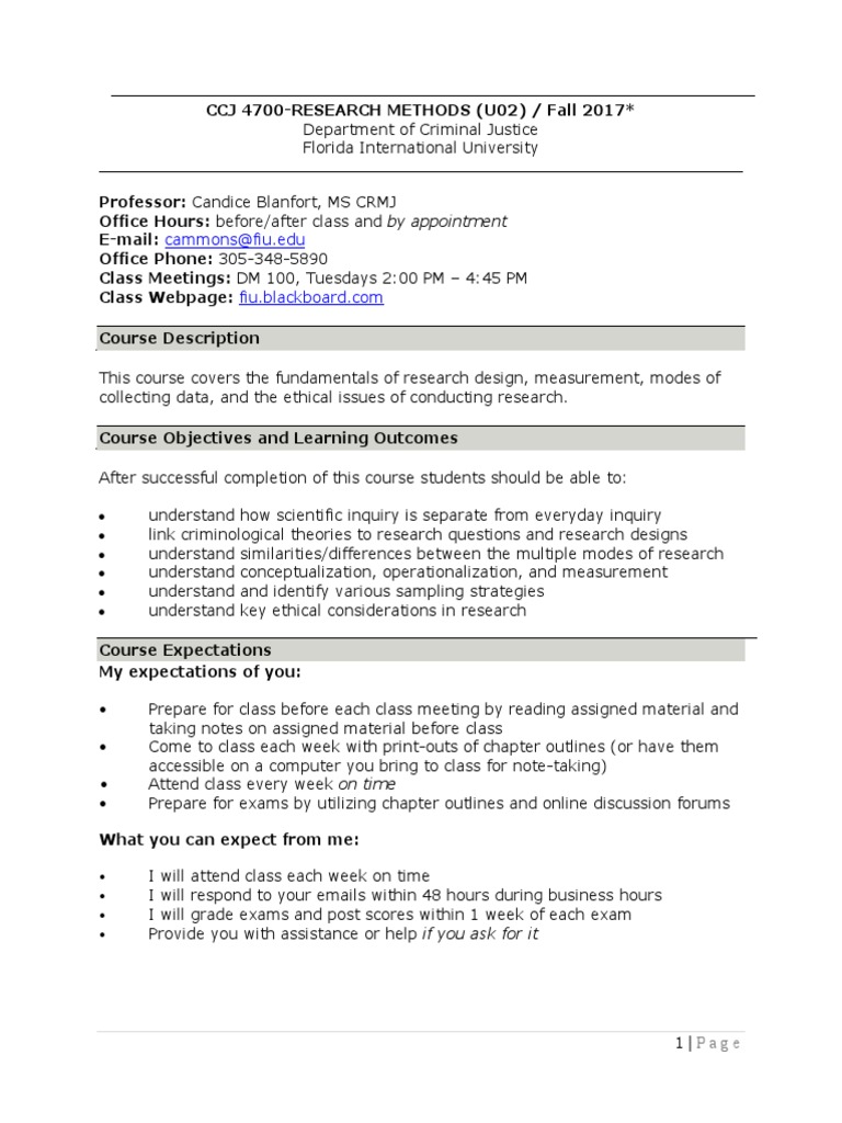 CCJ 4700 Fall 2017 Syllabus | PDF | Academic Dishonesty | Test (Assessment)