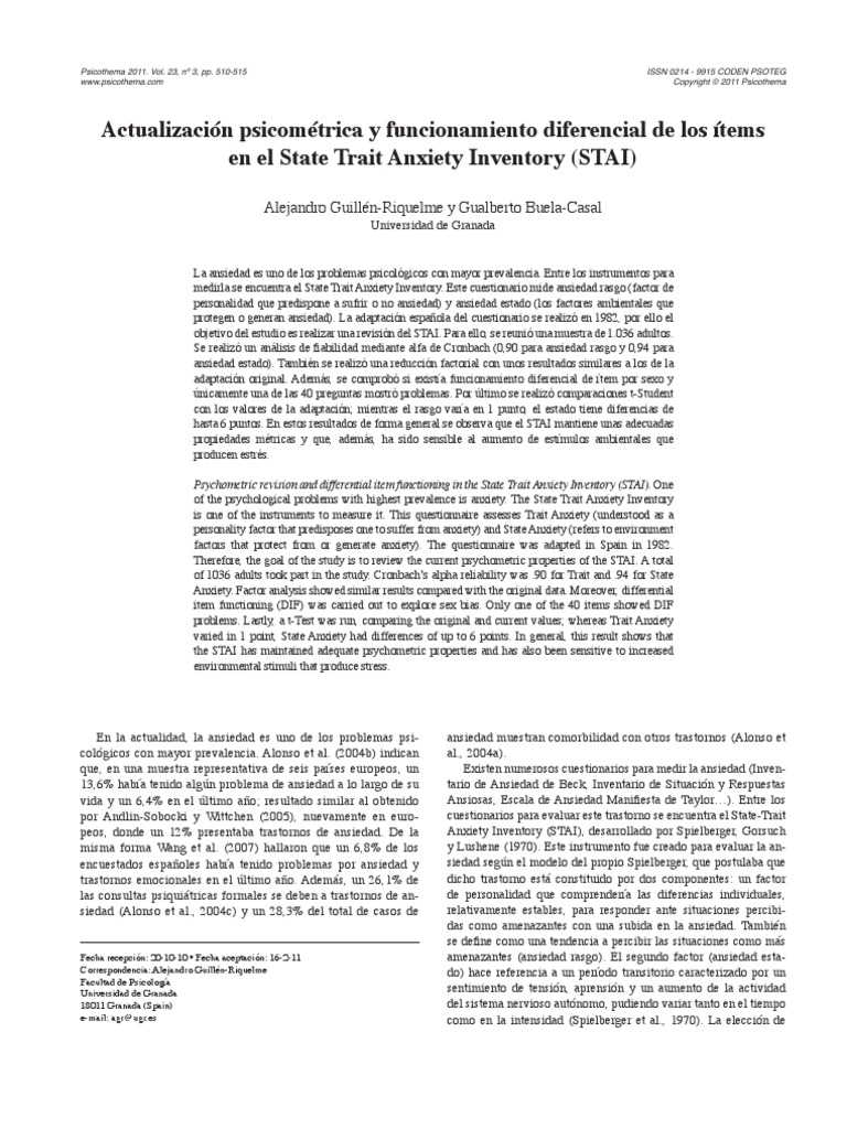 Actualización Psicométrica y Funcionamiento Diferencial de Los Ítems en ...