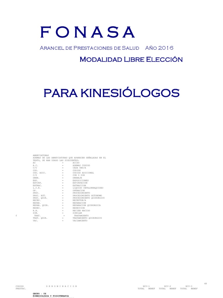 Codigos Fonasa Prestaciones | PDF | Tórax (anatomía humana) | Sistema ...