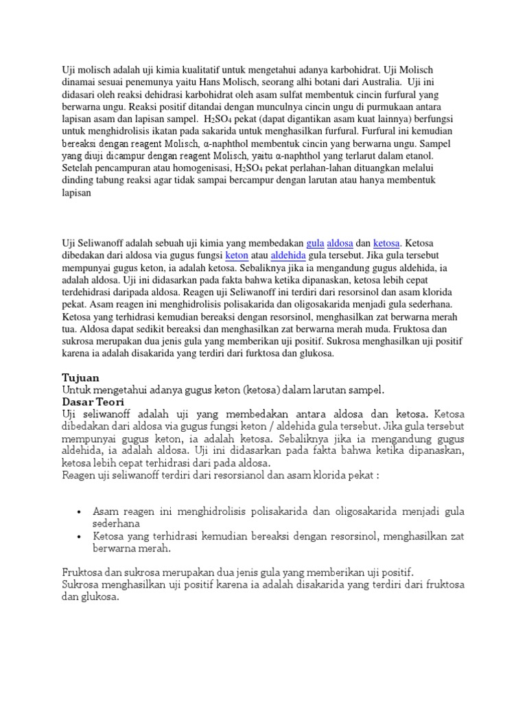Uji Molisch Adalah Uji Kimia Kualitatif Untuk Mengetahui Adanya ...
