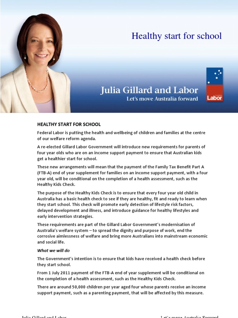Healthy Start For School Fact Sheet | PDF | Welfare | Health Care