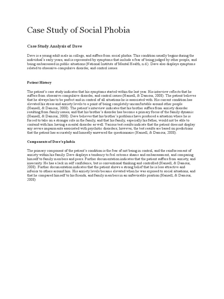Case Study of Social Phobia in College | PDF