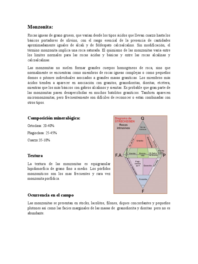 Monzonita: roca ígnea intermedia | PDF | Granito | Minerales