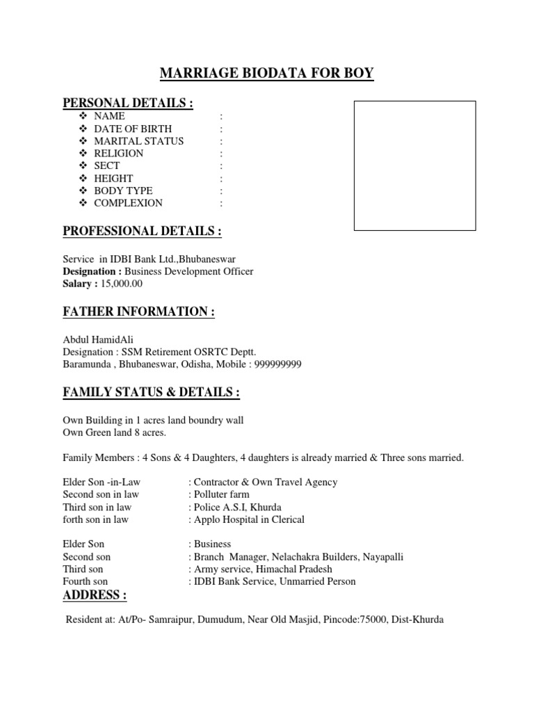 Marriage Biodata Groom | PDF