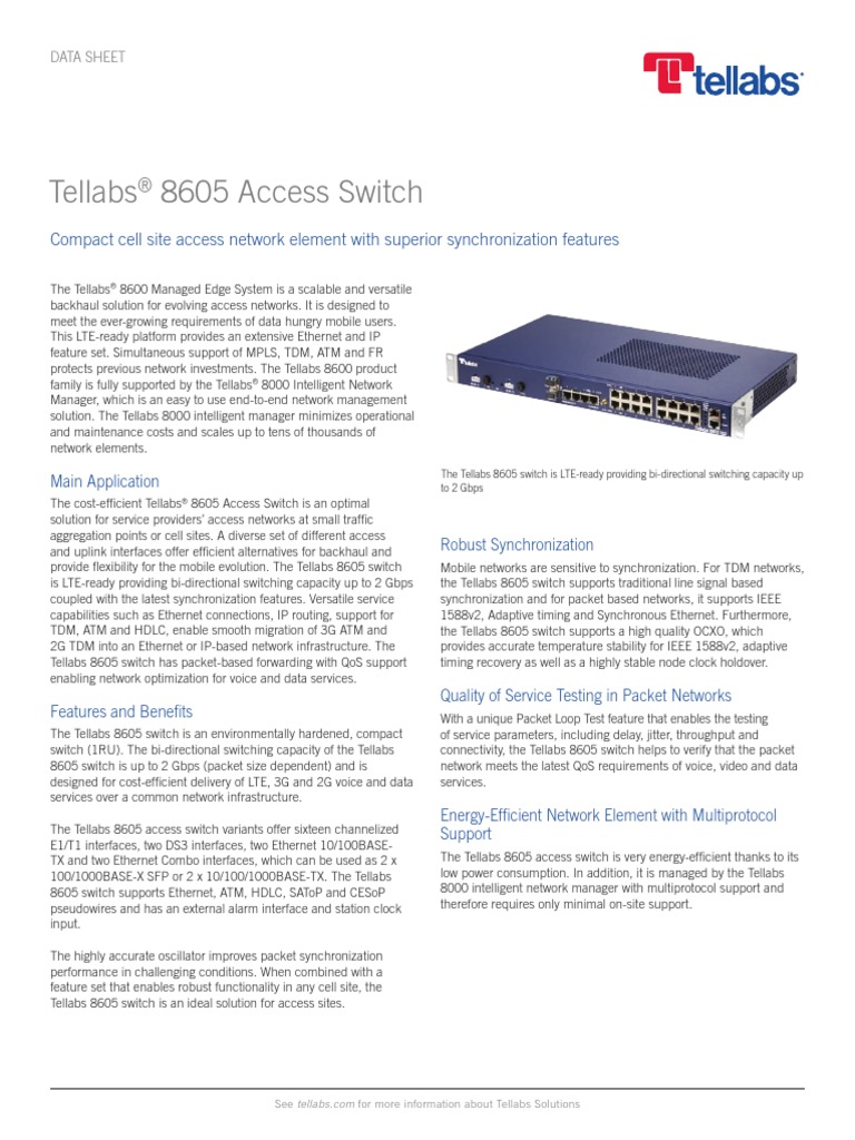 Tellabs 8605 Access Switch | PDF | Asynchronous Transfer Mode | Multiprotocol Label Switching