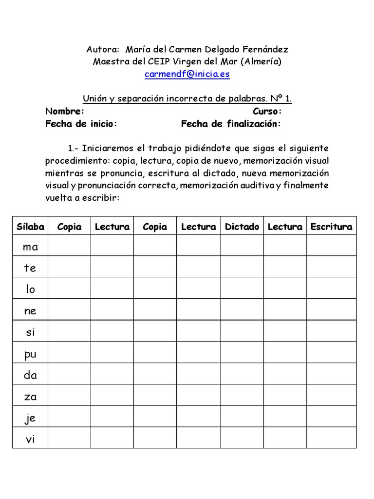 Ejercicios de Unión y Separación de Palabras | PDF