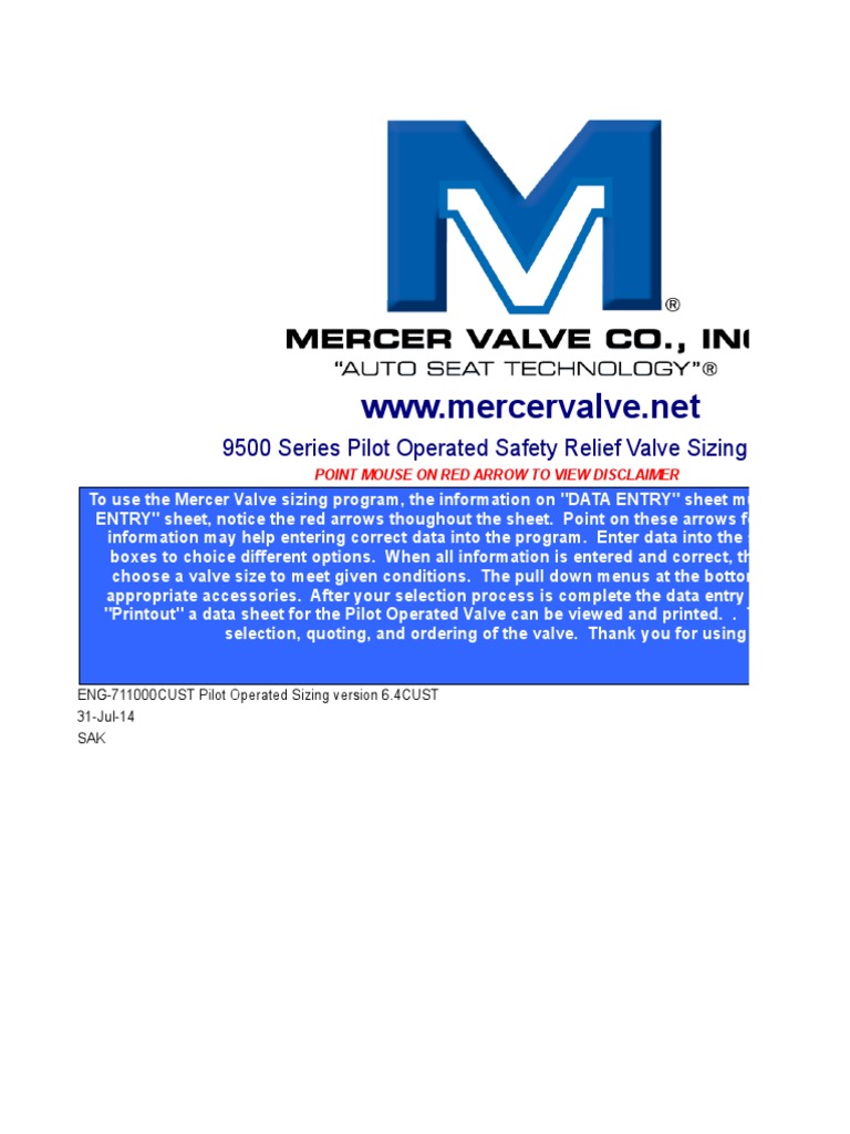 Mercer Valve Pilot Sizing v6.4CUST | PDF | Valve | Pressure