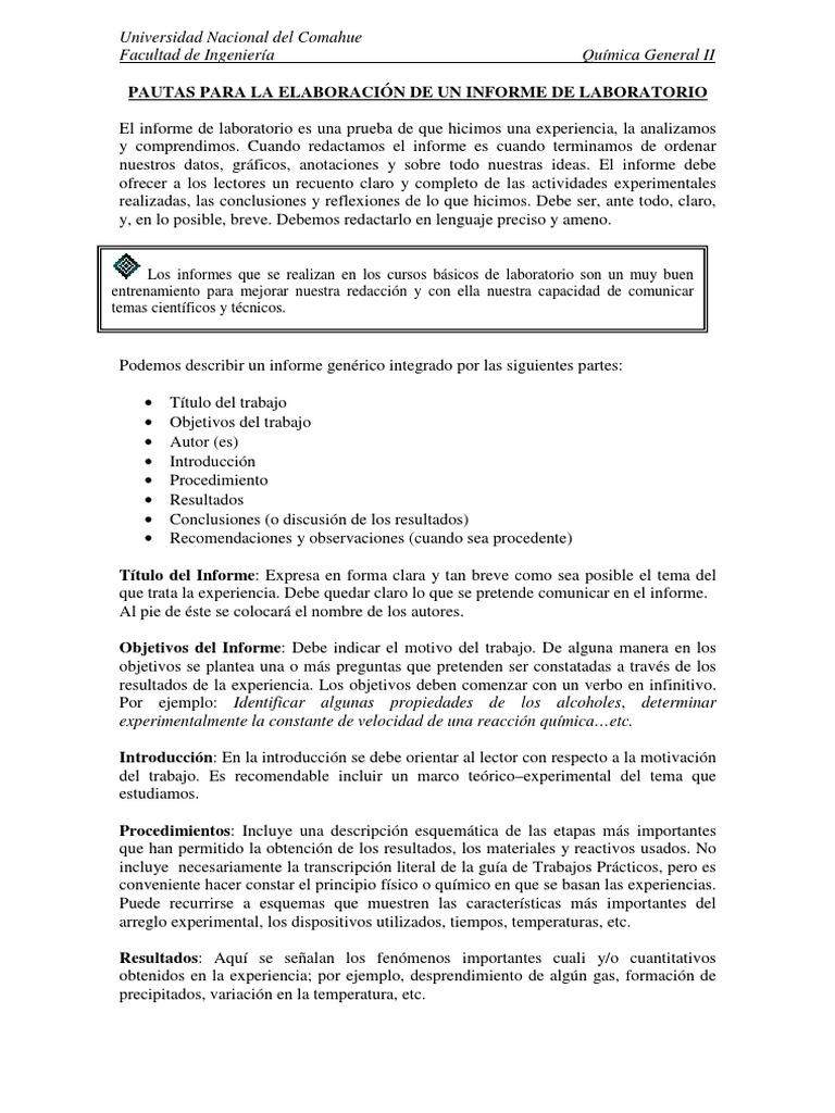 Como Escribir Un Informe de Laboratorio | PDF | Teoría | Laboratorios