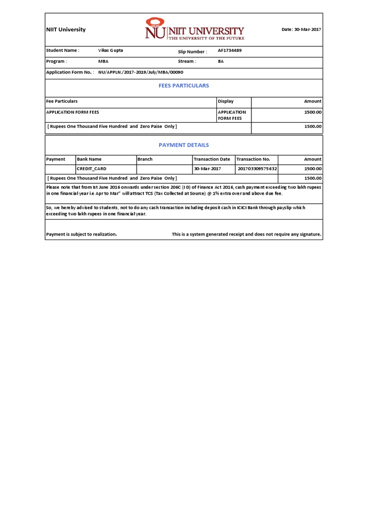 Admission Fee Slip | PDF