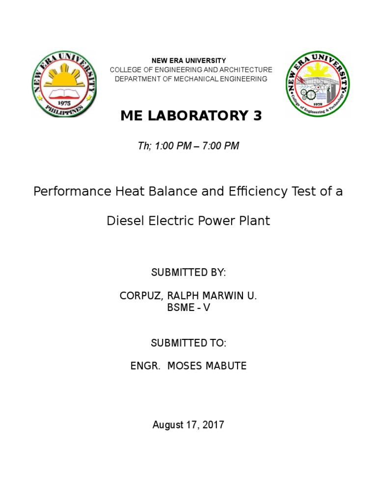 Performance Heat Balance and Efficiency Test of A Diesel Electric Power ...