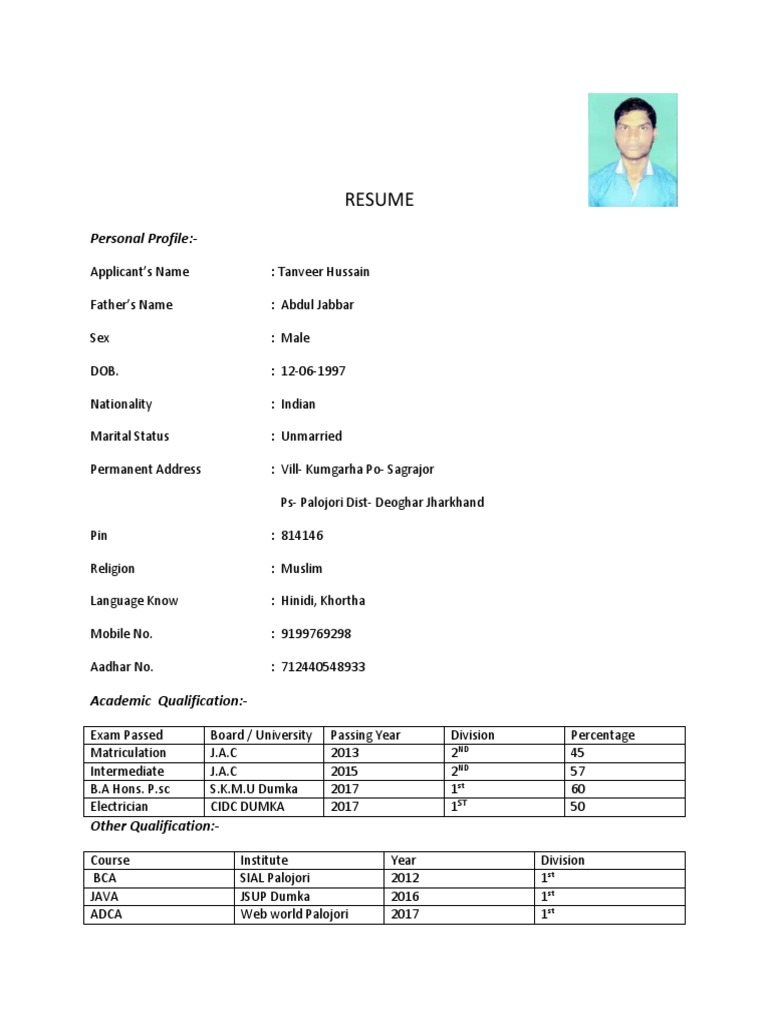 Tanveer Hussain Resume Summary | PDF