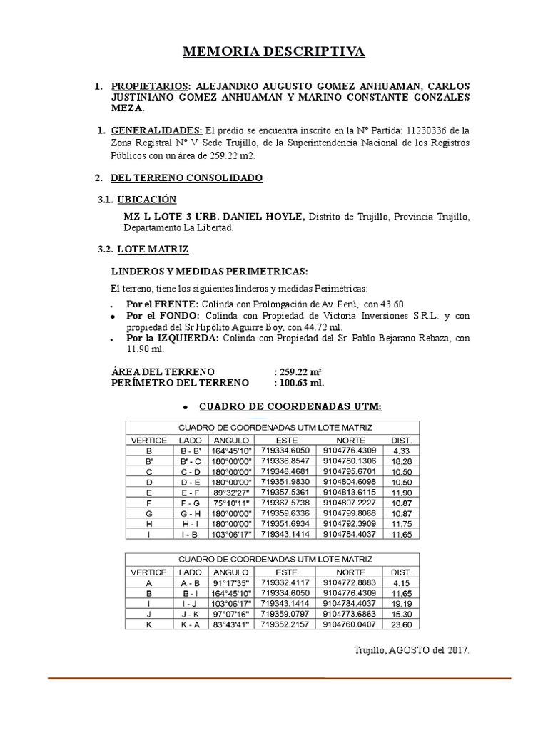 Descripción de un predio ubicado en la urbanización Daniel Hoyle en ...