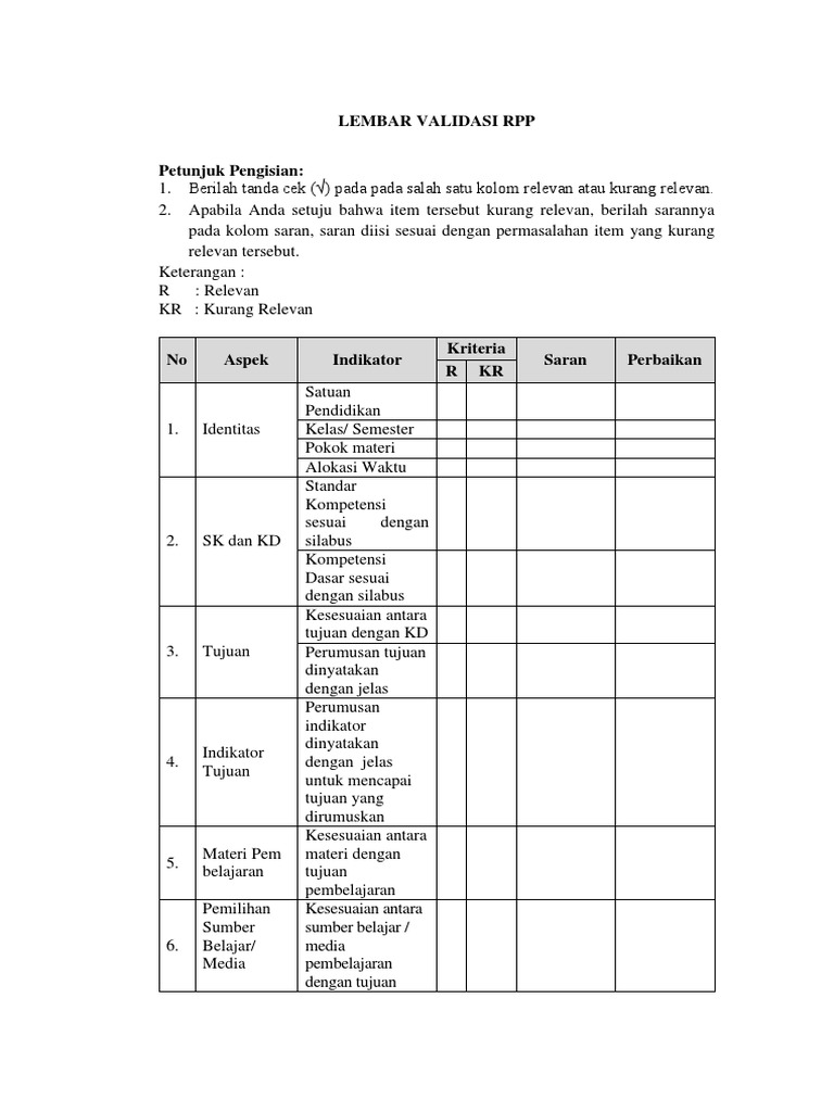 Lembar Validasi RPP | PDF
