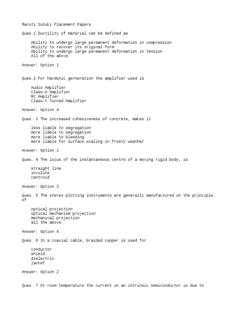 Maruti Suzuki Placement Papers-1 | PDF | Electron | Transmission Line