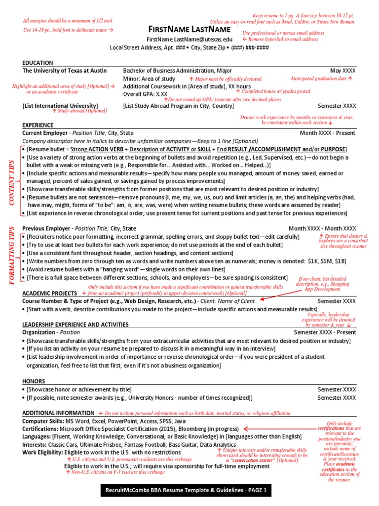 RecruitMcCombs BBA Resume Template | PDF | Résumé | Languages