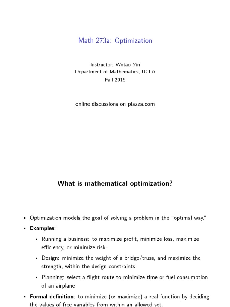 Math 273a: Optimization: Instructor: Wotao Yin Department of ...