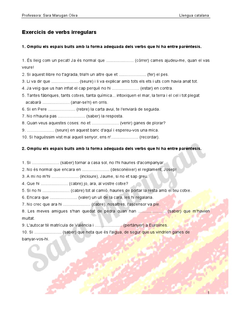 Exercicis Verbs Irregulars Pdf